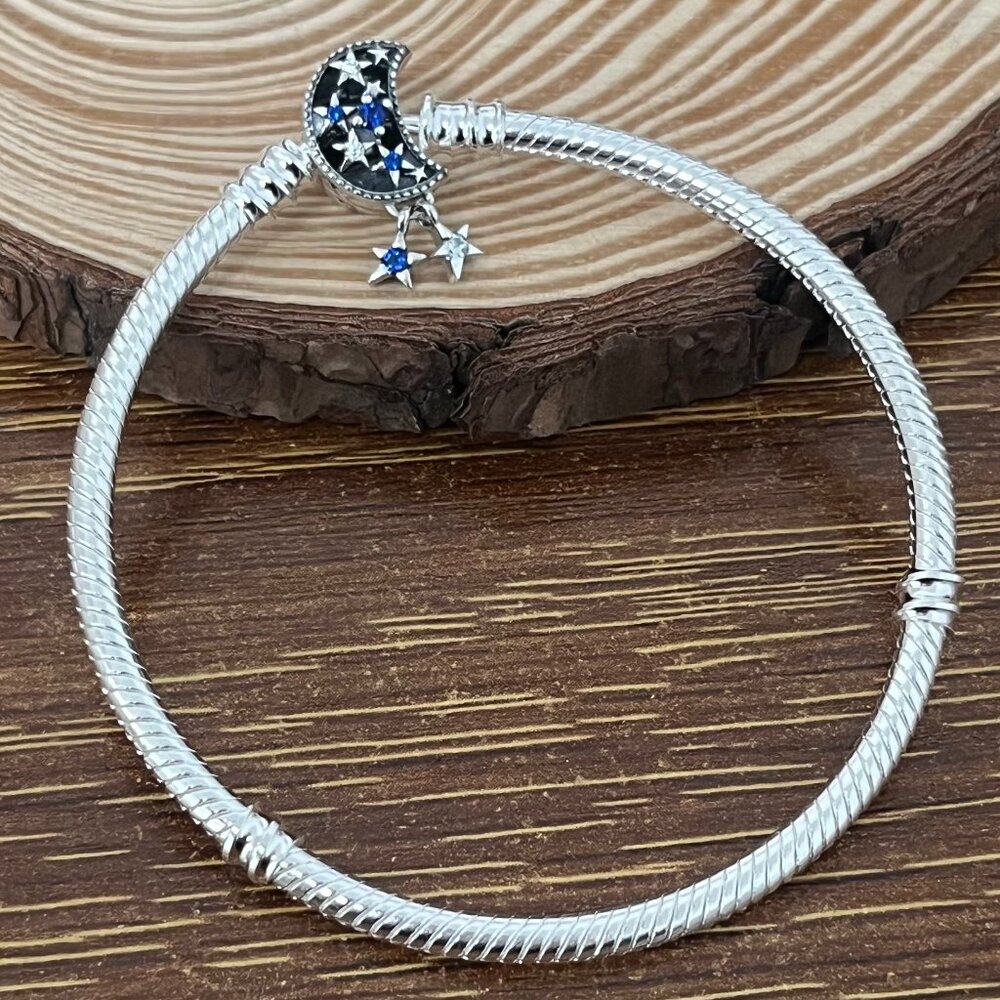 Pandora Moments Sparkling Moon Clasp Snake Chain Brac… - Gem